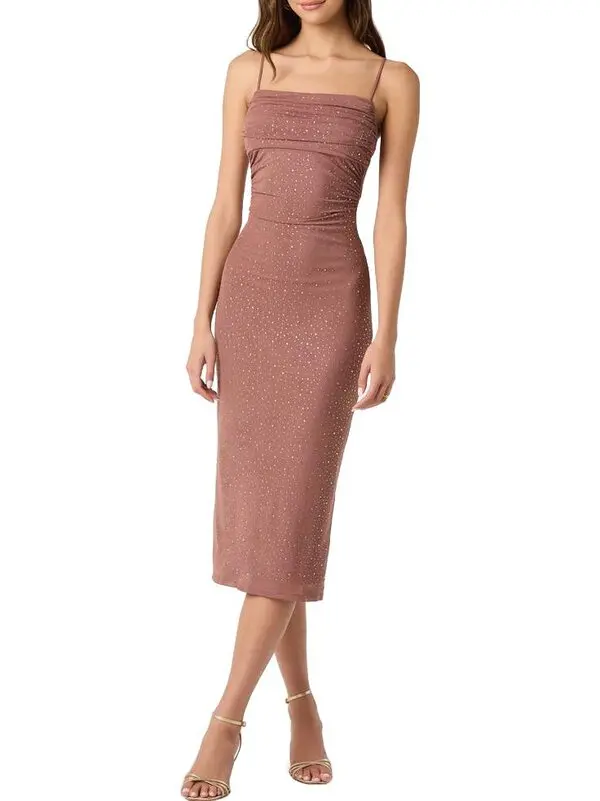Astr The Label Rhinestone Mesh Cocktail Dress - Dusty Mauve
