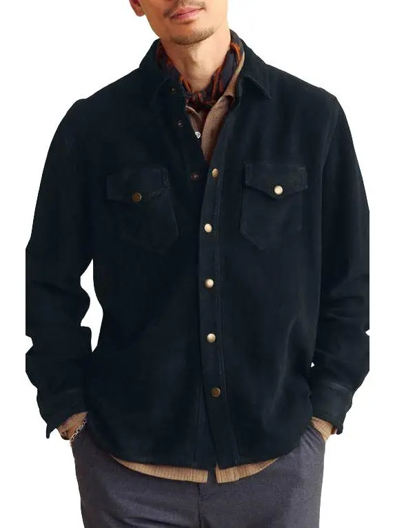 Billy Reid Savoy Waxed Suede Shirt Jacket - Navy
