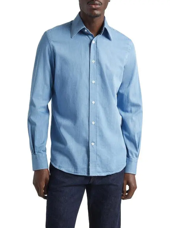 Thom Sweeney Lecce Point Collar Denim Button-up Shirt - Light Denim