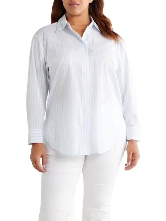 Anne Klein Stripe Woven Shirt - Opal Blue Multi