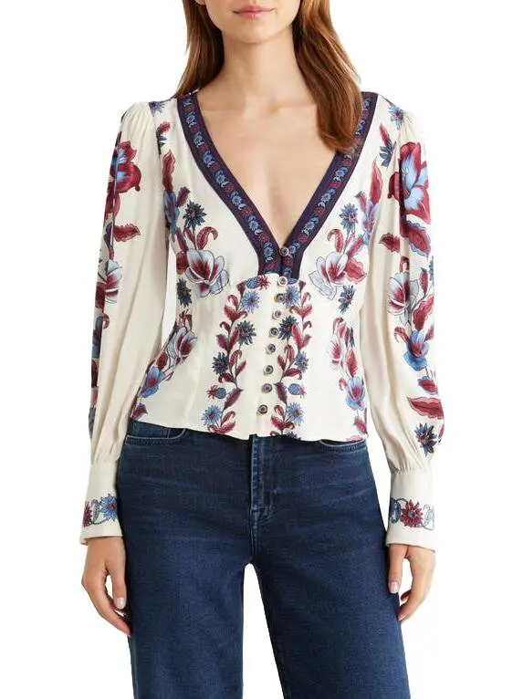 Farm Rio Malu Floral Print Top - Off White