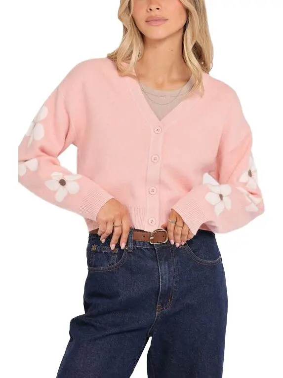 PETAL & PUP Lantana Flower Sleeve Crop Cardigan - Pink