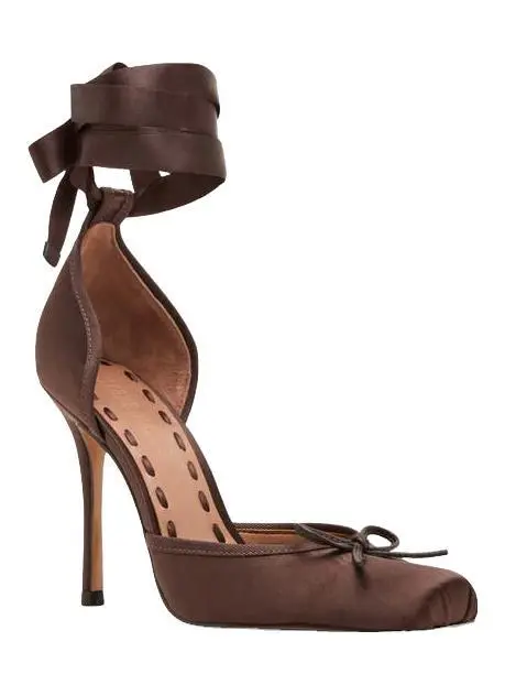 Steve Madden Larina Ankle Wrap Pump - Dark Brown Satin