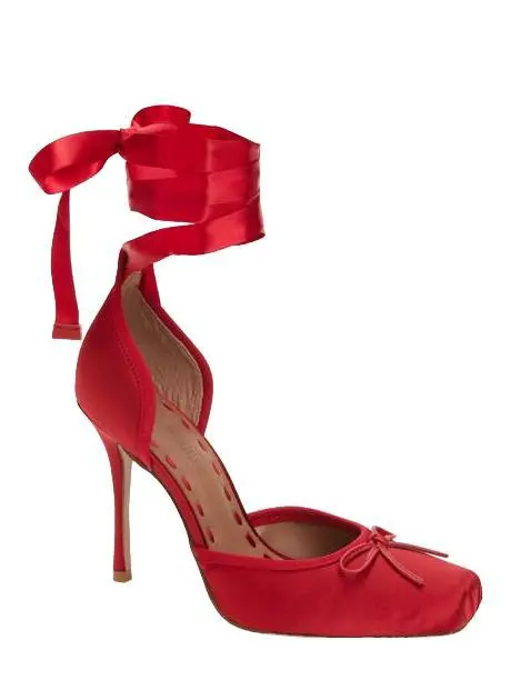 Steve Madden Larina Ankle Wrap Pump - Red Satin