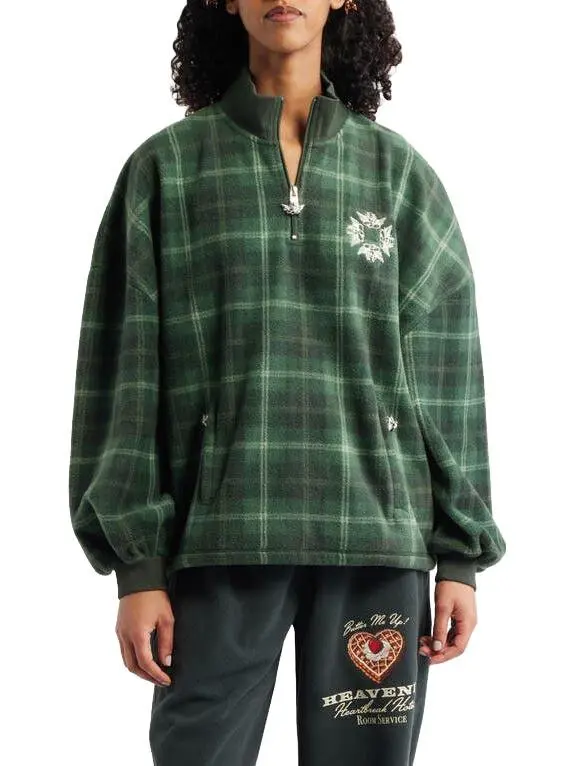 BOYS LIE Heavenly Logo Detail Half-zip Pullover - Green Plaid