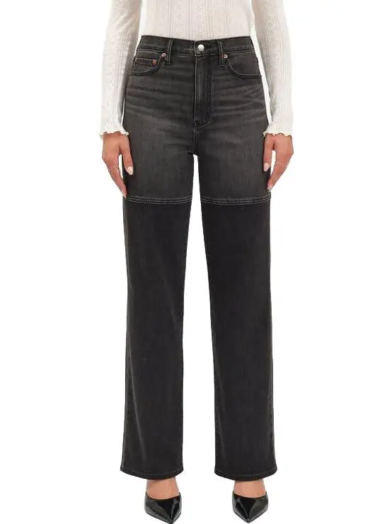 DAZE Two-tone High-waist Straight-leg Jeans - Black Double Dip