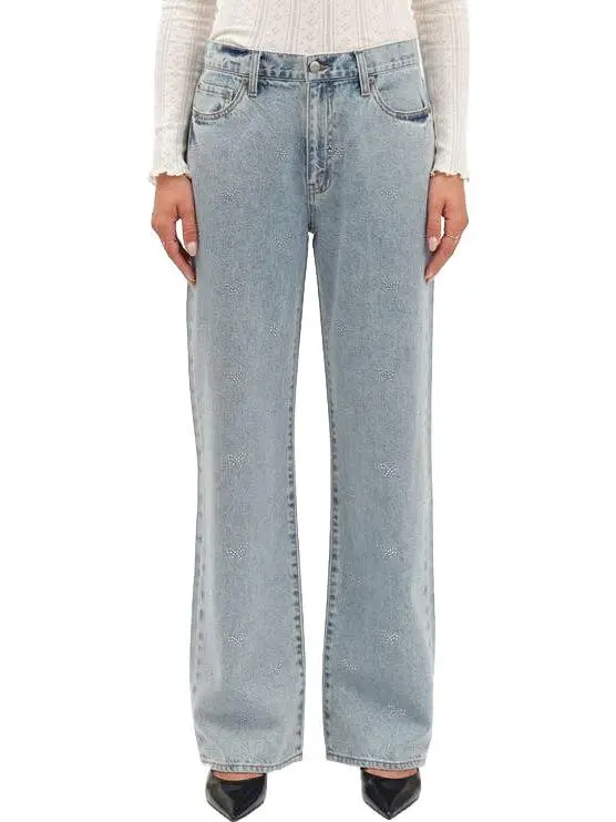 DAZE 1999 Crystal Bow High-waist Straight-leg Jeans - Lovers Knot