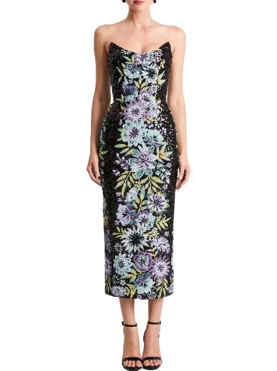 HELSI Alessandra Sequin Strapless Gown - Black Multi Floral