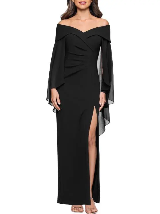 XSCAPE EVENINGS Off-the-shoulder Capelet Cocktail Dress - Black