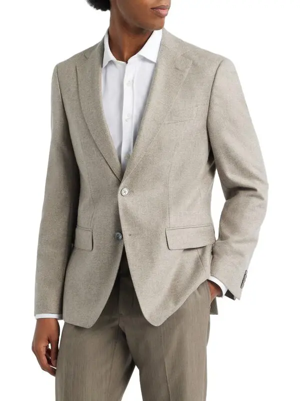 BOSS Hutson Brushed Wool & Cashmere Sport Coat - Open Grey