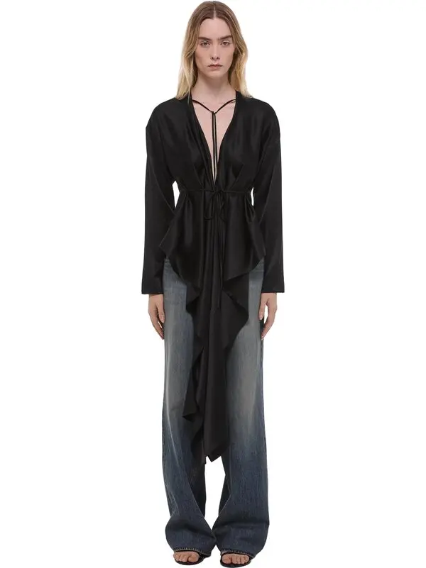 Helmut Lang Long-sleeve Draped Scarf Top - Black