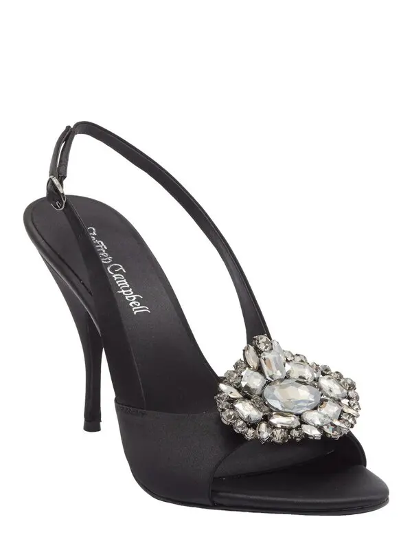 Jeffrey Campbell Triomphe Crystal-embellished Slingback Sandals - Black Satin Pewter
