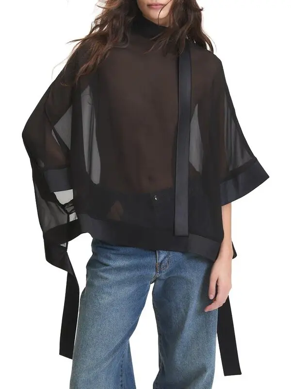 Deluc Carter Sheer Mock Neck Top - Black