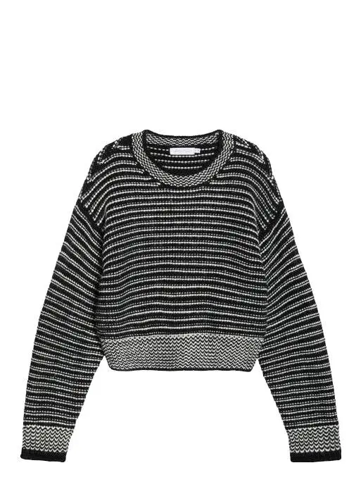 ALL IN FAVOR Chunky Striped Crewneck Sweater - Black White