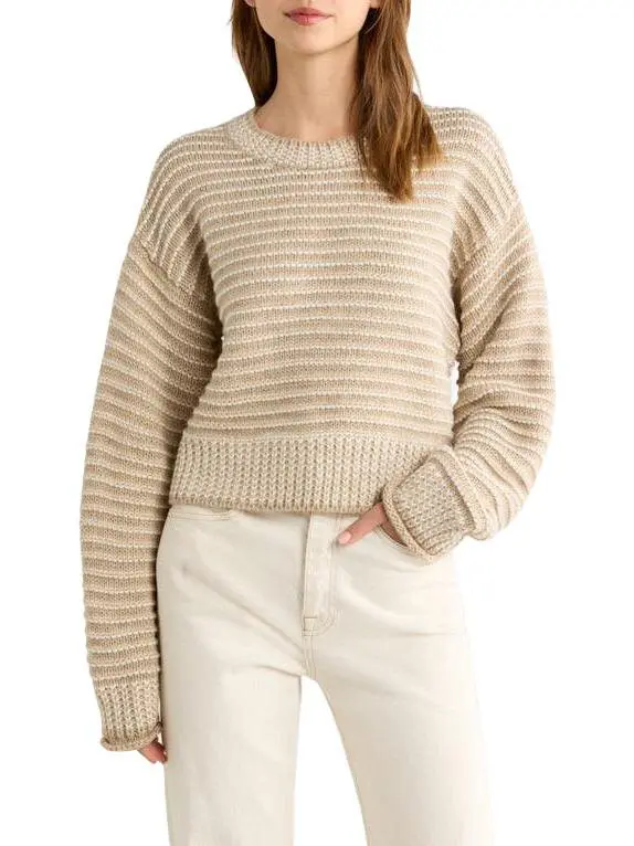 ALL IN FAVOR Chunky Striped Crewneck Sweater - Natural Ivory