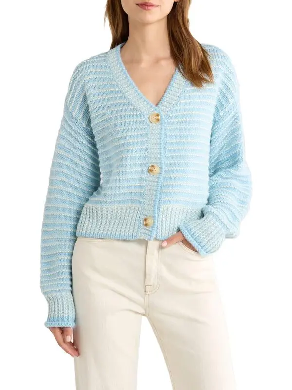 ALL IN FAVOR Chunky Stripe V-neck Cardigan - Light Blue