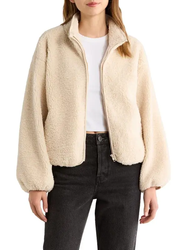 ALL IN FAVOR High Pile Fleece Jacket - Beige