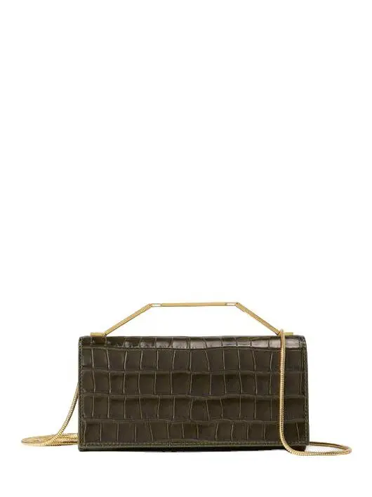 Veronica Beard Barre Croc Embossed Leather Clutch - Cypress