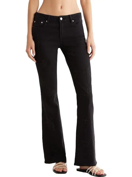 PACSUN Vanya Glitter Star Detail Bootcut Jeans - Black
