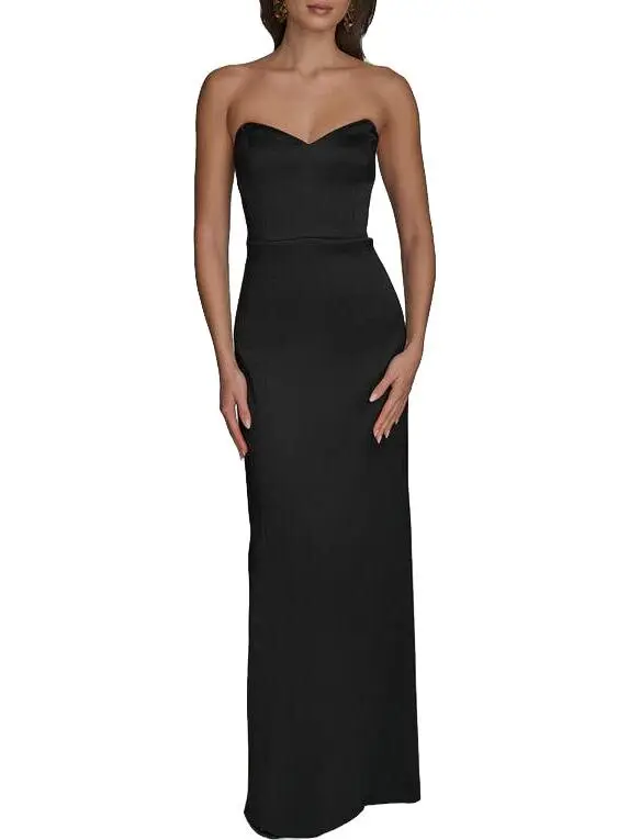 Donna Karan New York Strapless Satin Gown - Black