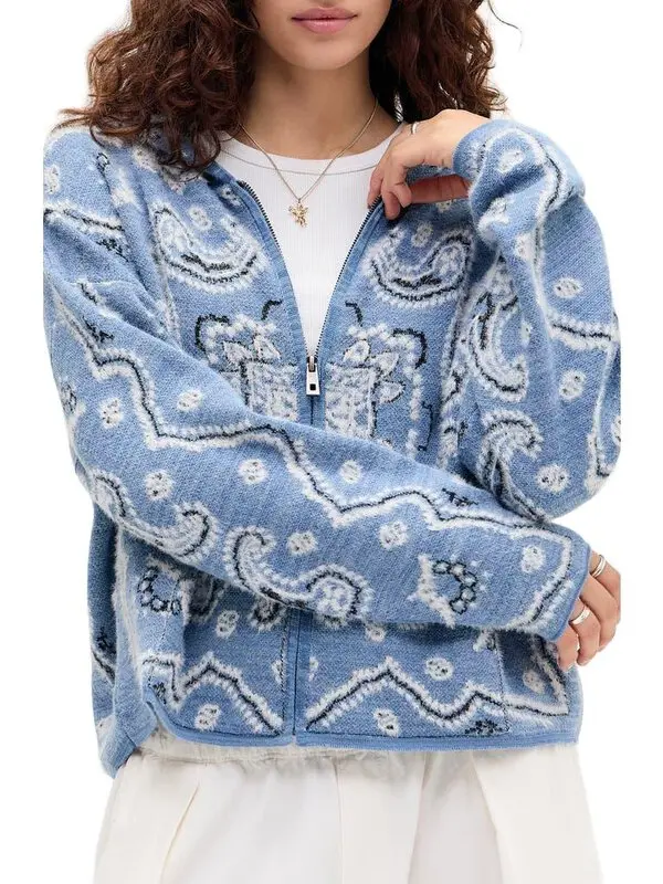 BDG URBAN OUTFITTERS Bandana Jacquard Zip-up Hoodie - Blue