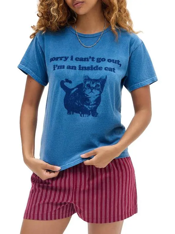 BDG URBAN OUTFITTERS Inside Cat Cotton Graphic T-shirt - Blue