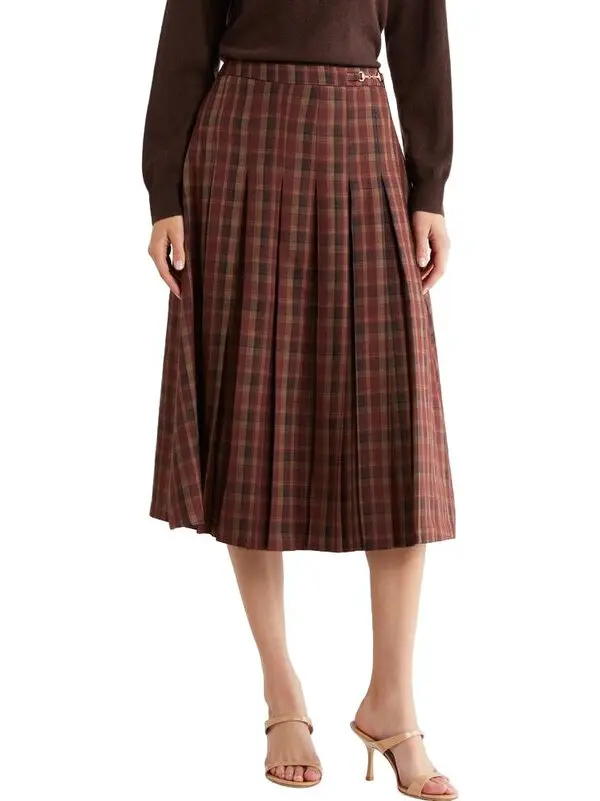 Astr The Label Vena Plaid Pleated Midi Skirt - Wine Plaid