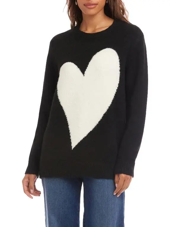 Karen Kane Heart Crewneck Sweater - Black/cream
