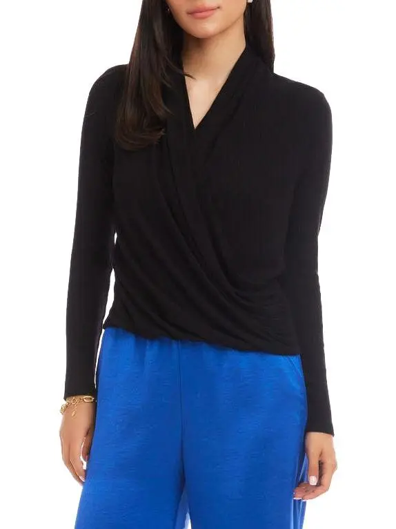 Karen Kane Drape Crossover Rib Top - Black