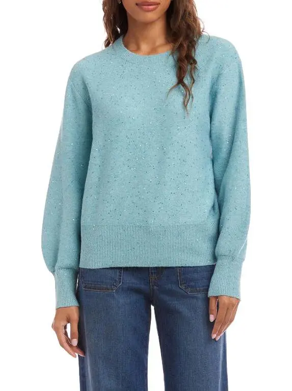 Karen Kane Sequin Crewneck Sweater - Aqua