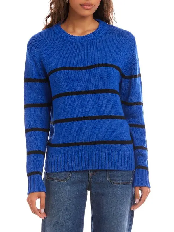 Karen Kane Striped Crewneck Sweater - Sapphire/black