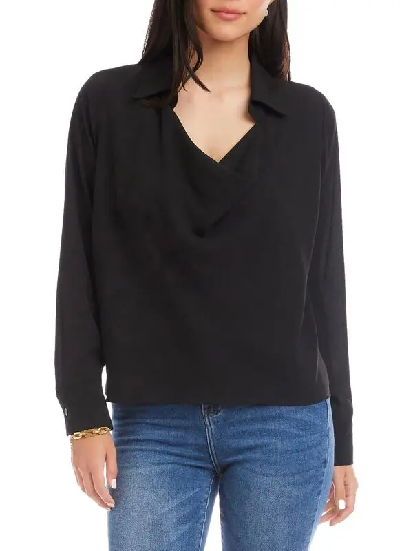 Karen Kane Collared Cowl Neck Top - Black
