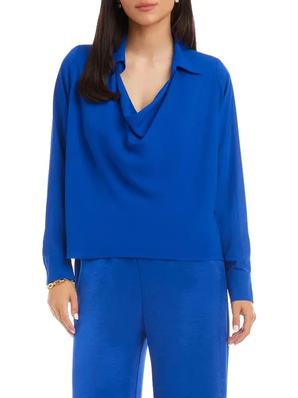 Karen Kane Collared Cowl Neck Top - Sapphire Blue