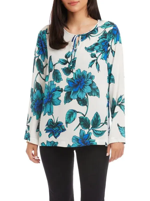 Karen Kane Floral Tie-neck Tunic With Side Slits - Floral Print