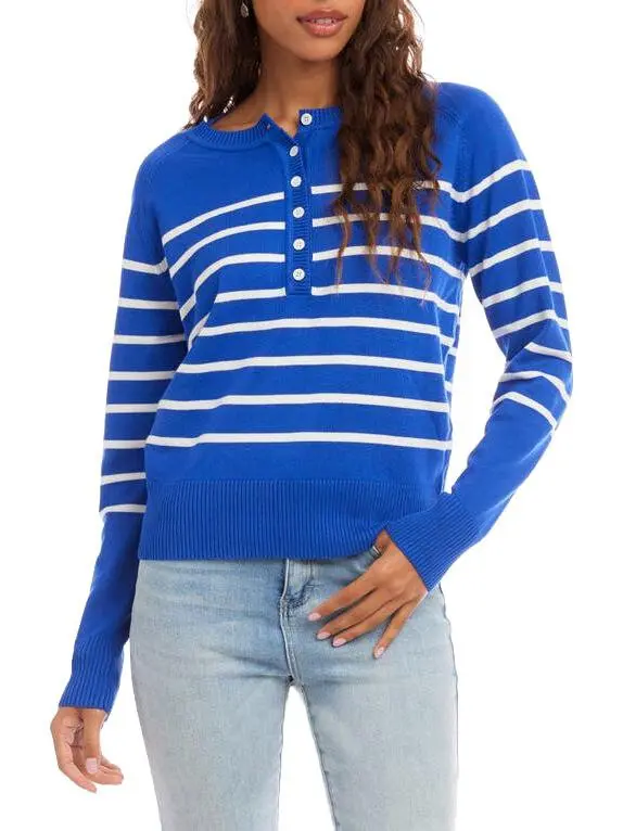 Karen Kane Stripe Henley Sweater - Blue/soft White