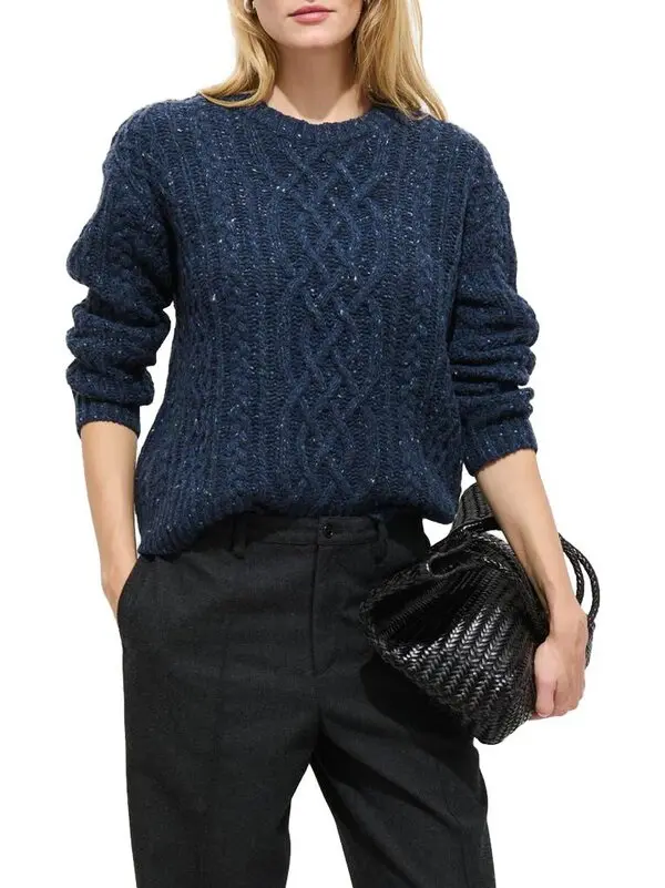 ALEX MILL Madelyn Cable-knit Wool-blend Donegal Sweater - Navy