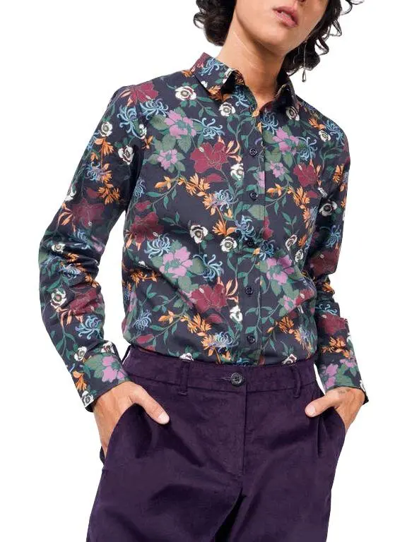 WILDFANG Essential Long Sleeve Button-up Shirt - Wildflower Navy