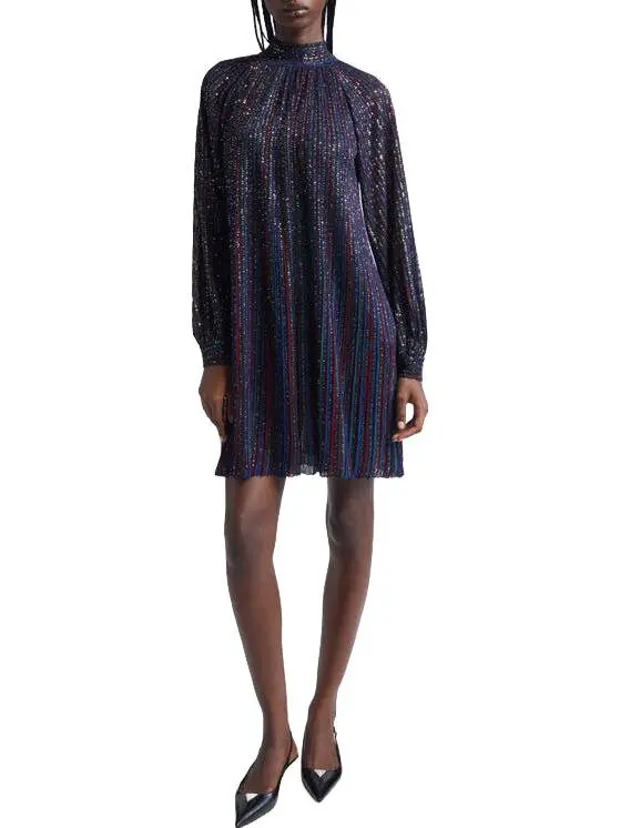 Missoni Sequin Stripe Long Sleeve Minidress - Blue Green And Burgundy Tones