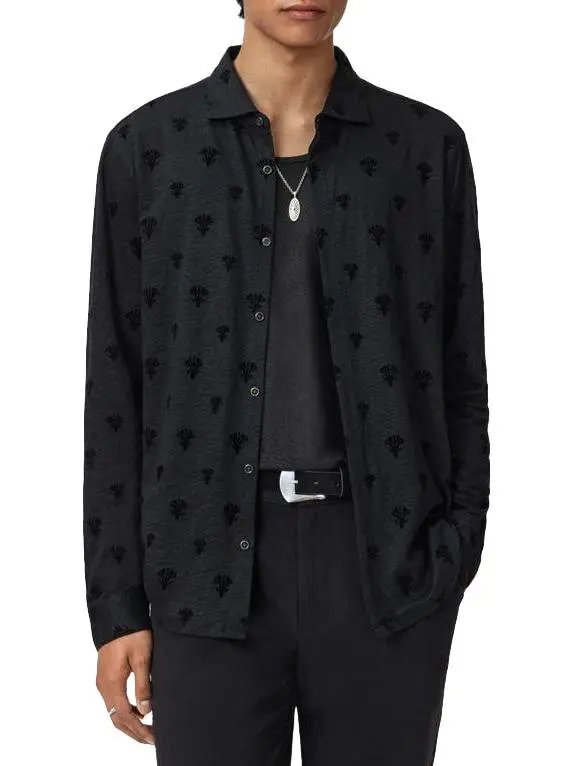 John Varvatos Anselmo Flocked Modal Knit Button-up Shirt - Black