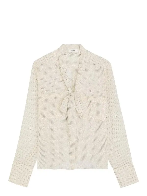 FRAME Polka-dot Tie-neck Silk Blouse - Ecru