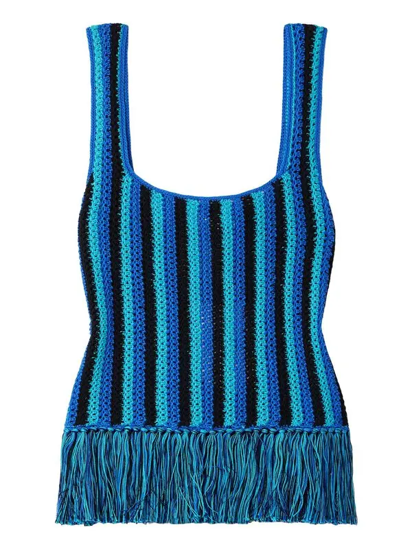 Escvdo Misti Fringed Striped Open-knit Cotton Tank - Blue