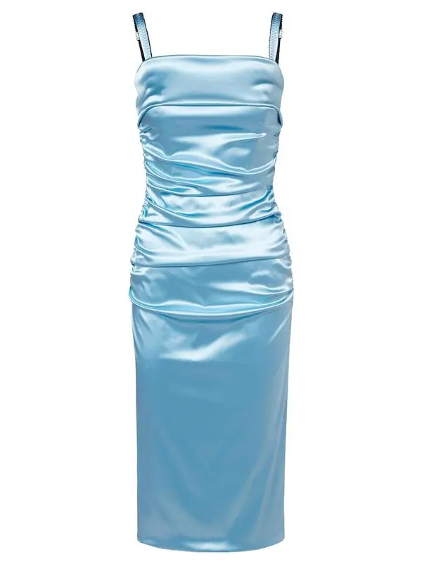 Dolce & Gabbana Ruched Satin Cocktail Dress - Blue