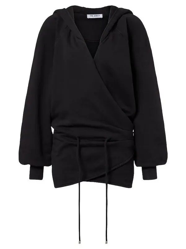 Attico Cotton Jersey Hooded Wrap Dress - Black