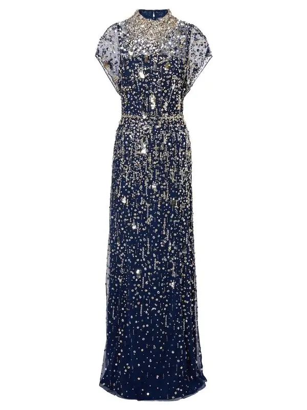 Jenny Packham Sylvie Embellished Gown - Blue