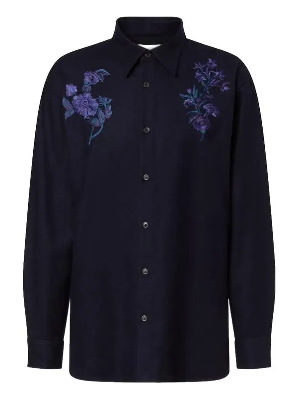 Dries Van Noten Embroidered Wool Shirt - Blue