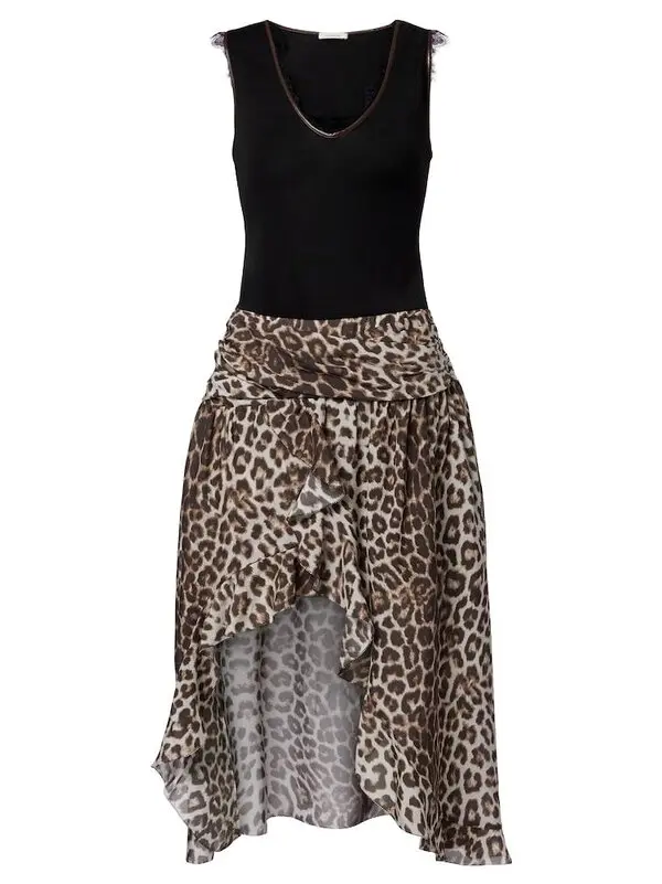 JACQUES WEI Leopard-print Asymmetric Midi Dress - Black