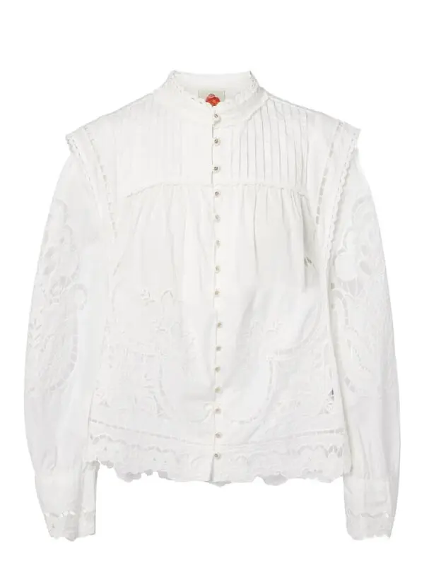 Farm Rio Embroidery Cotton Blouse - White