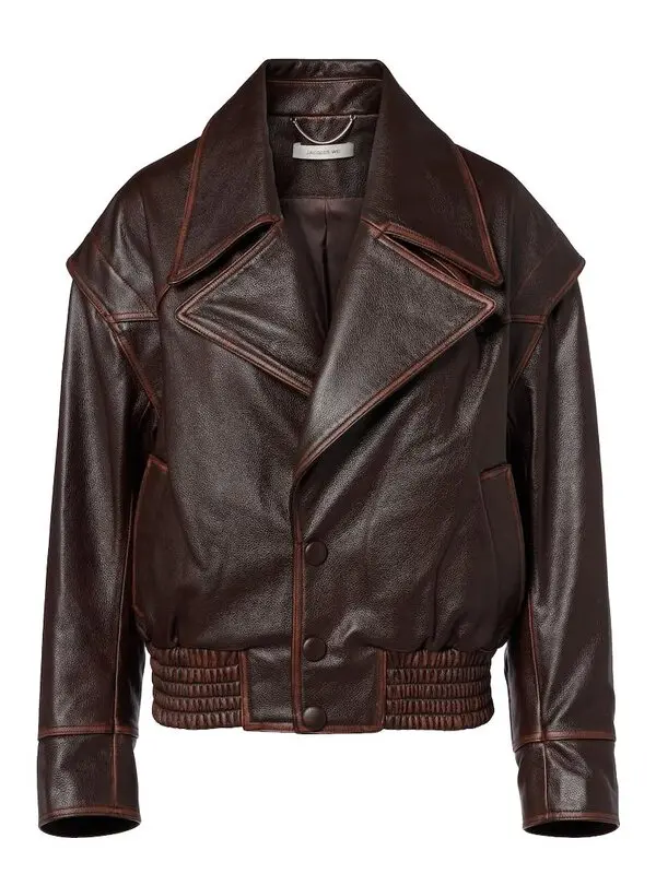 JACQUES WEI Leather Biker Jacket - Brown