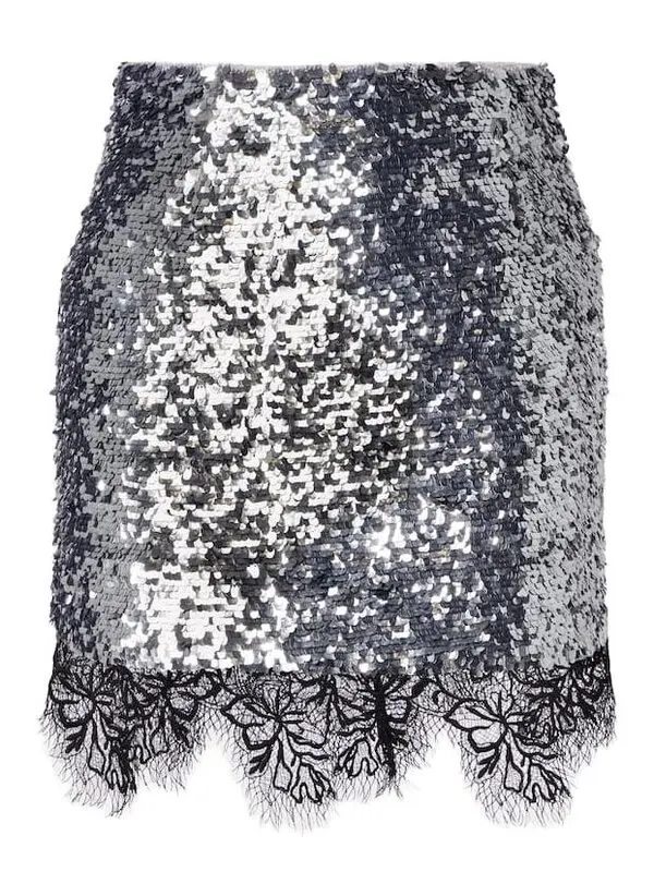 JACQUES WEI Lace-trimmed Sequined Miniskirt - Silver