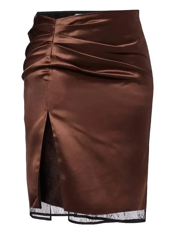 JACQUES WEI Lace-trimmed Satin Miniskirt - Brown